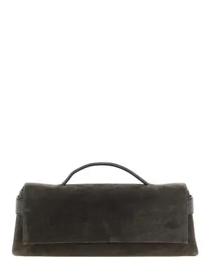 Brunello Cucinelli Suede Calfskin Clutch With Monili Embellishment - Black