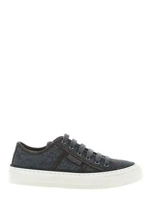 Brunello Cucinelli Brunello Cucinelli Virgin Wool Platform Sneakers With Monili Embellishment Grey