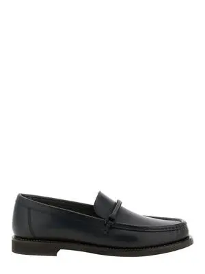 Brunello Cucinelli Calfskin Leather Penny Loafers With Monili - Grey