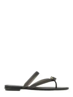 FERRAGAMO Rubber Thong Sandals With Low Heel And Decorative Bow - Black