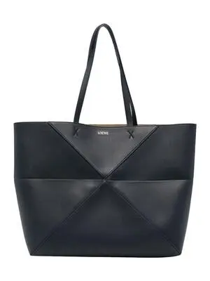 Loewe Large Puzzle Fold Calfskin Leather Tote Bag - Blue