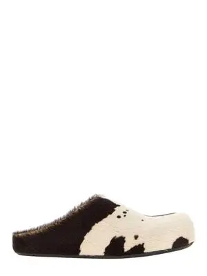 Marni Pony Hair Mules With Animal Print And Low Heel - White