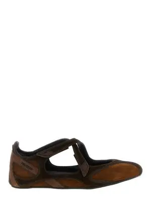 Attico Floor 01 Mary Jane Flats In Mesh And Suede With Velcro Strap - Brown