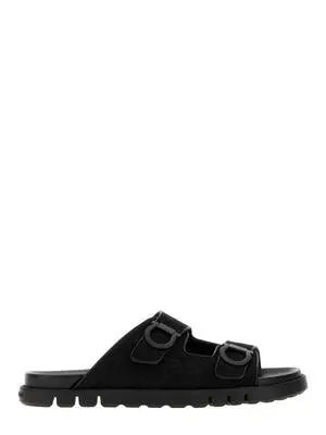 FERRAGAMO Double Gancini Sandals - Black