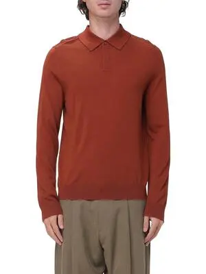 Paul Smith Long-sleeved Slim Fit Merino Wool Knit Polo Shirt - Rust