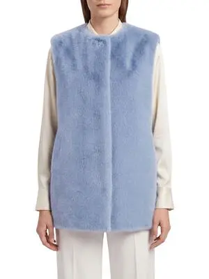 Herno Crewneck Faux Fur Gilet - Blue
