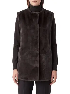 Herno Crewneck Faux Fur Gilet - Brown