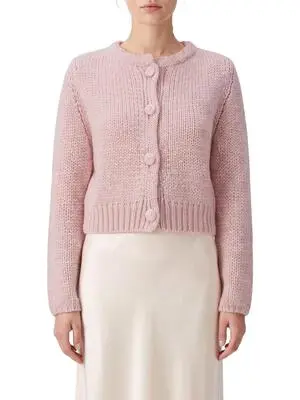 FORTE_FORTE Silk, Mohair And Cashmere Blend Crewneck Cardigan - Milk