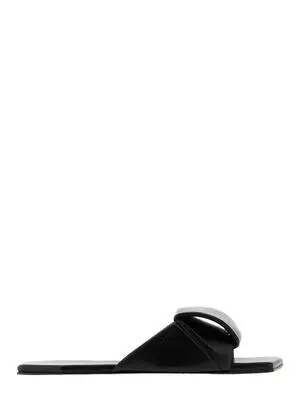 Loewe Origami Lambskin Asymmetrical Square Toe Slides - Black