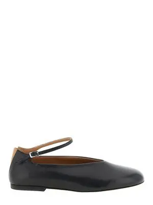 JIL SANDER Elyss Nappa Leather Flats With Ankle Strap - Black