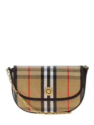Burberry Highlands Mini Vintage Check Crossbody Bag In Linen And Cotton Sand