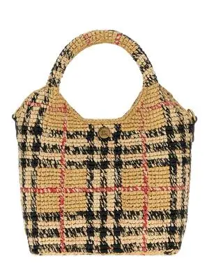 Burberry Margate Mini Vintage Check Tote Bag In Raffia With Removable Strap - Sand