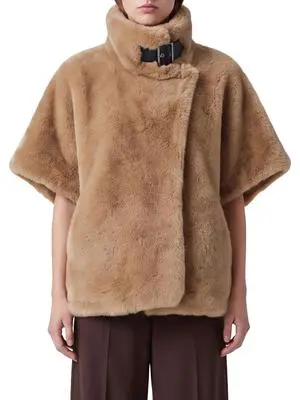 Pinko Comodino Faux Fur Short Sleeve Coat - Beige