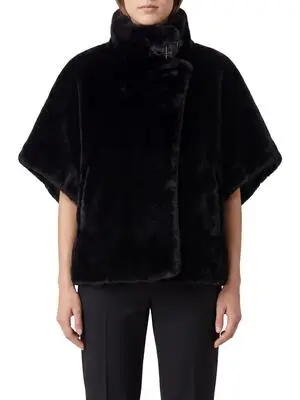 Pinko Comodino Faux Fur Short Sleeve Coat - Black
