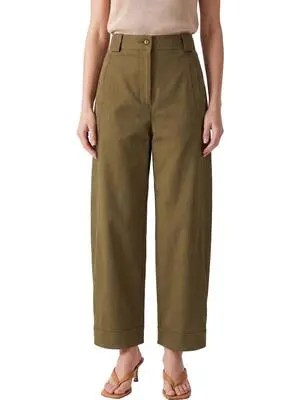 Max Mara Max Mara Adorni High-Waisted Wide-Leg Cotton Trousers Kaki