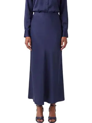 Loulou De Saison High-waisted Silk Midi Pencil Skirt Navy