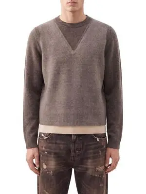 MAISON MARGIELA Crewneck Jumper In Pure Virgin Wool With Double-layer Design - Brown