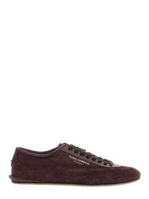 Dolce & Gabbana Lipari Suede Calfskin Sneakers With Printed Logo Cocoa