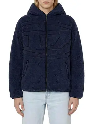 DIESEL® S-zat Relaxed Fit Zip-up Hoodie In Faux Shearling With Oval D Logo - Blue