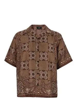 Amiri Short-sleeve Silk Shirt With Paisley Print And Cuban Collar - Brown