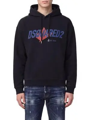 Dsquared2 Cotton Hoodie With Printed Logo And Dropped Shoulders - Black
