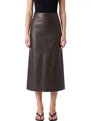 Max Mara Leather Midi Skirt - Brown