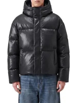 MAISON MARGIELA Hooded Puffer Jacket In Faux Leather - Black