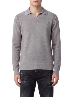 DIESEL® Long-sleeved V-neck Knit Polo Shirt In Cotton With Oval D Logo Beige