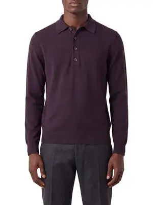 Eleventy Long-sleeved Knit Polo Shirt In Cashmere And Cotton Blend Brown