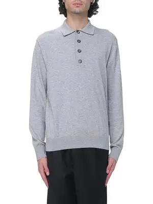 Eleventy Long-sleeved Knit Polo Shirt In Cashmere And Cotton Blend Grey