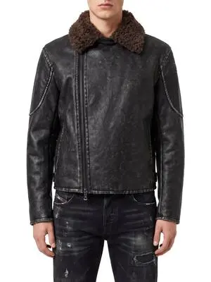 DIESEL® W-alex Faux Leather Biker Jacket With Removable Fur Collar - Black
