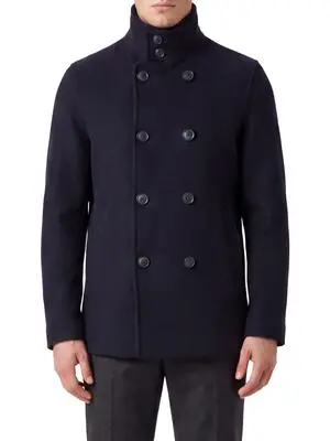 Herno Resort Double-breasted High Neck Short Coat In Viscose Blend - Navy