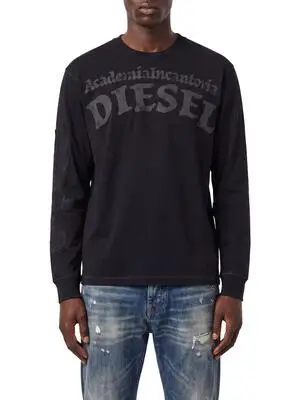 DIESEL® Crewneck Long-sleeved T-shirt In Cotton With Graffiti Logo Print - Black