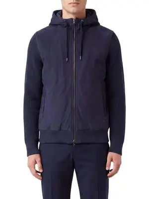 Herno Resort Hooded Bomber Jacket In Padded Wool And Microfiber - Navy