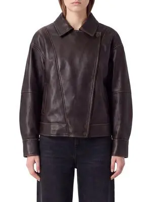 Liu Jo Faux Leather Jacket With High Neck And Asymmetrical Closure - Brown