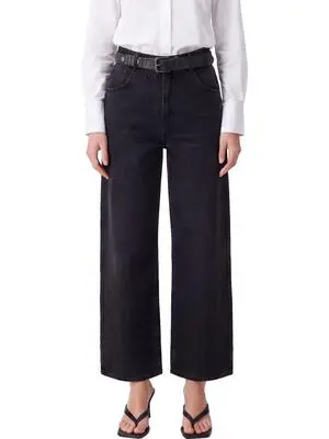 Liu Jo Embellished Belt Wide Leg Jeans - Black