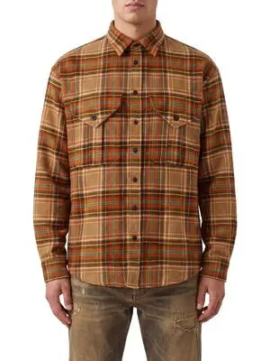 Dsquared2 Relaxed Fit Tartan Wool-blend Shirt With Flap Pockets - Orange