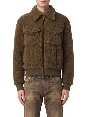 Dsquared2 Shearling Bomber Jacket With Classic Collar And Patch Pockets - Brown