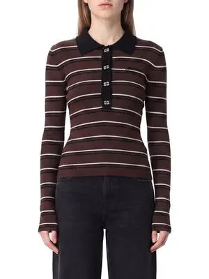 GANNI Ganni Striped Long-Sleeve Knit Polo In Pure Wool Multicolor