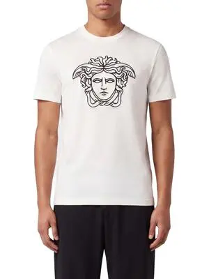 Versace Slim Fit Cotton T-shirt With Medusa Graphic Print - White