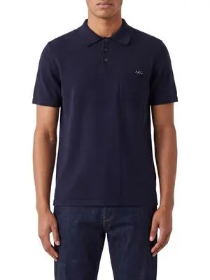 A.p.c. Pure Virgin Wool Short-sleeved Polo Shirt With Patch Pocket Blue