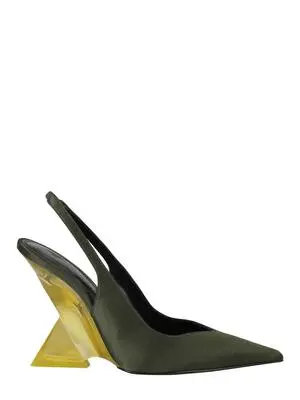 Attico Cheope Satin Slingback Pumps With Sculptural Wedge - Green