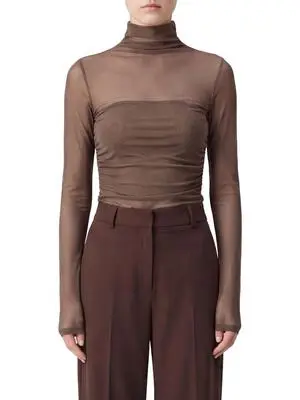 LEMAIRE Sheer Tulle Turtleneck Top With Tie Fastening - Cocoa