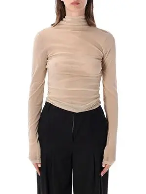 LEMAIRE Sheer Tulle Turtleneck Top With Tie Fastening - Pink
