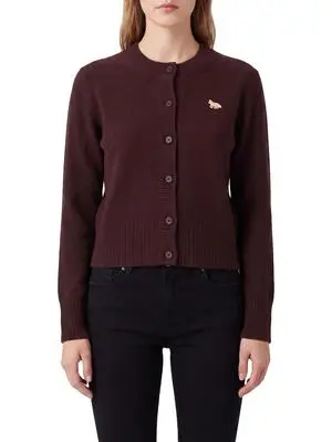 Maison Kitsuné Chillax Fox Logo Patch Merino Wool Cardigan - Brown