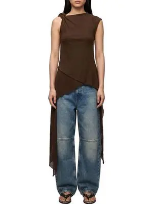 GANNI Asymmetric Slim Fit Top With Braided Straps - Olive