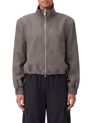 Attico The Attico Cropped Padded Shoulder Wool Blend Bomber Jacket Brown