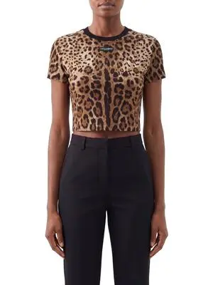 DOLCE & GABBANA Dolce & Gabbana Cropped Animal Print Cotton T-Shirt With Logo Detail