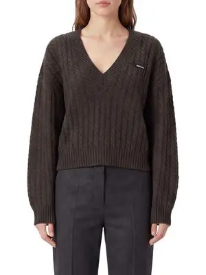 ROTATE BY BIRGER CHRISTENSEN V-neck Merino Wool And Cashmere Jumper With Dropped Shoulders Brown