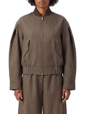 GANNI Ganni Relaxed Fit Merino Wool Cropped Bomber Jacket